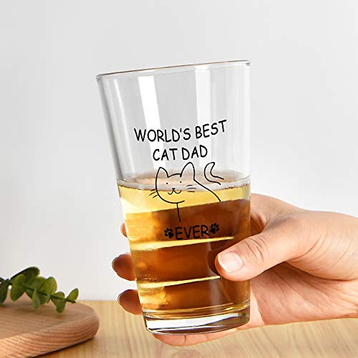 World's Best Cat Dad Ever Beer Glass, Novelty Gifts Idea for Dad Father Cat Dad Friends Men Cat Lover Pet Owner, Cat Lover Gift for Father’s Day Birthday Christmas, Funny 15Oz Drinking Beer Glass