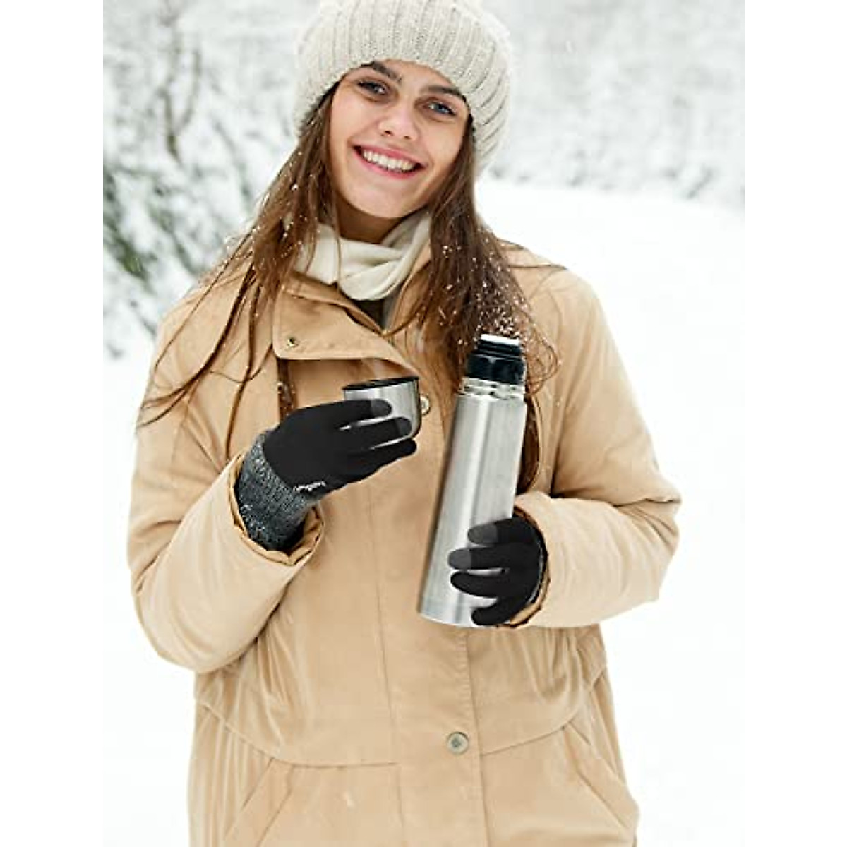 Gaoport Winter Knit Gloves Touchscreen fingers Anti-Slip Warm Elastic Texting Smart Phone Gloves for Women and Men