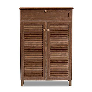 Baxton Studio Coolidge Wood 5-Shelf and Drawer Shoe Cabinet in Walnut Brown