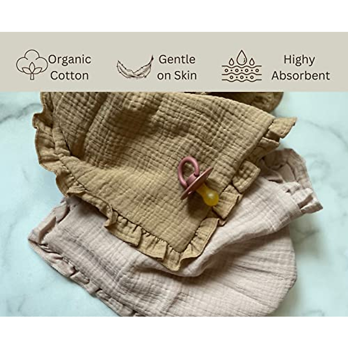 Leyl&Ari Baby Girl Newborn Essentials | Baby Girl Gift | Ruffle Muslin Burp Rags (Dusty Rose & Sand Set)