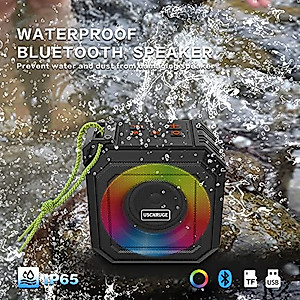 USCNRUGE Portable Bluetooth Speaker IP65 Waterproof Shower TWS Wireless 360° Stereo Subwoofer with RGB Multipul Colors Rhythm Lights for Beach Pool Camping Gifts Support TF Card AUX U Disk FM Radio