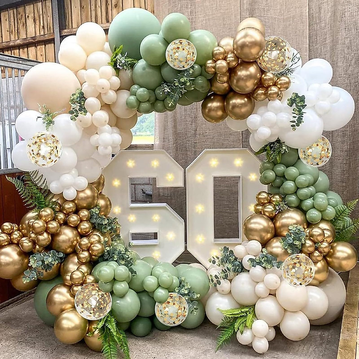 Sage Balloon Garland Arch Kit,134 pcs Sage Green Sand White Metallic Gold Matte White Confetti Latex Balloons for Baby Shower Bridal Shower Bachelor Party Wedding Birthday Party Decorations…