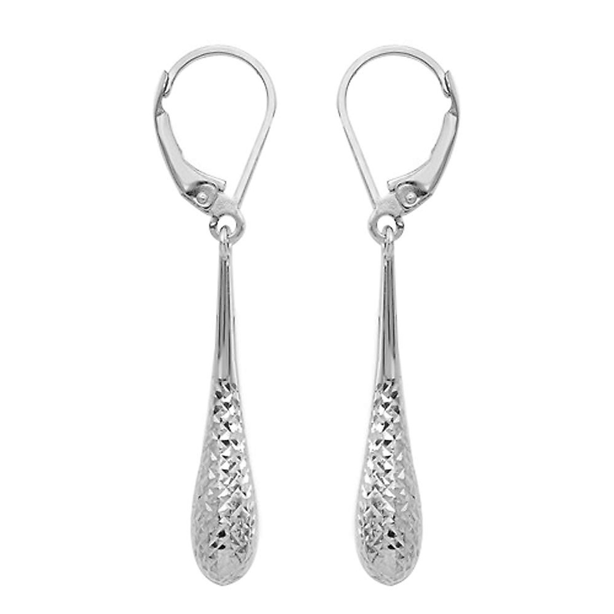 LeCalla 925 Sterling Silver Leverback Drop Earrings | Silver Drop Dangle Earring Jewelry | Diamond-Cut Leverback Earrings for Women - 32mm