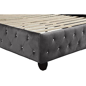 Epinki Queen Bed with Headboard, Gray, Wood, Platform Bed Frame, Easy Assembly