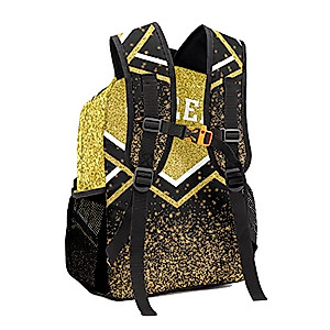 Golden BlingCheer Cheerleaders Backpack Shoulder Shopping Bag Travel Casual Bags with Name Text