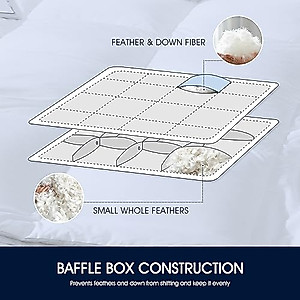 Serta Feather and Down Fiber Pillow Top Mattress Topper Queen Size - 233 Thread Count 100% Cotton Mattress Pad Ultra Soft 2-Inch Support Feather Bed-White