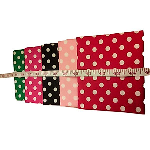 Fat Quarter Fabric Bundle Set 5 (1/4 Yard) Colorful Dots Pink Green Blue Black Red Stack Rainbow