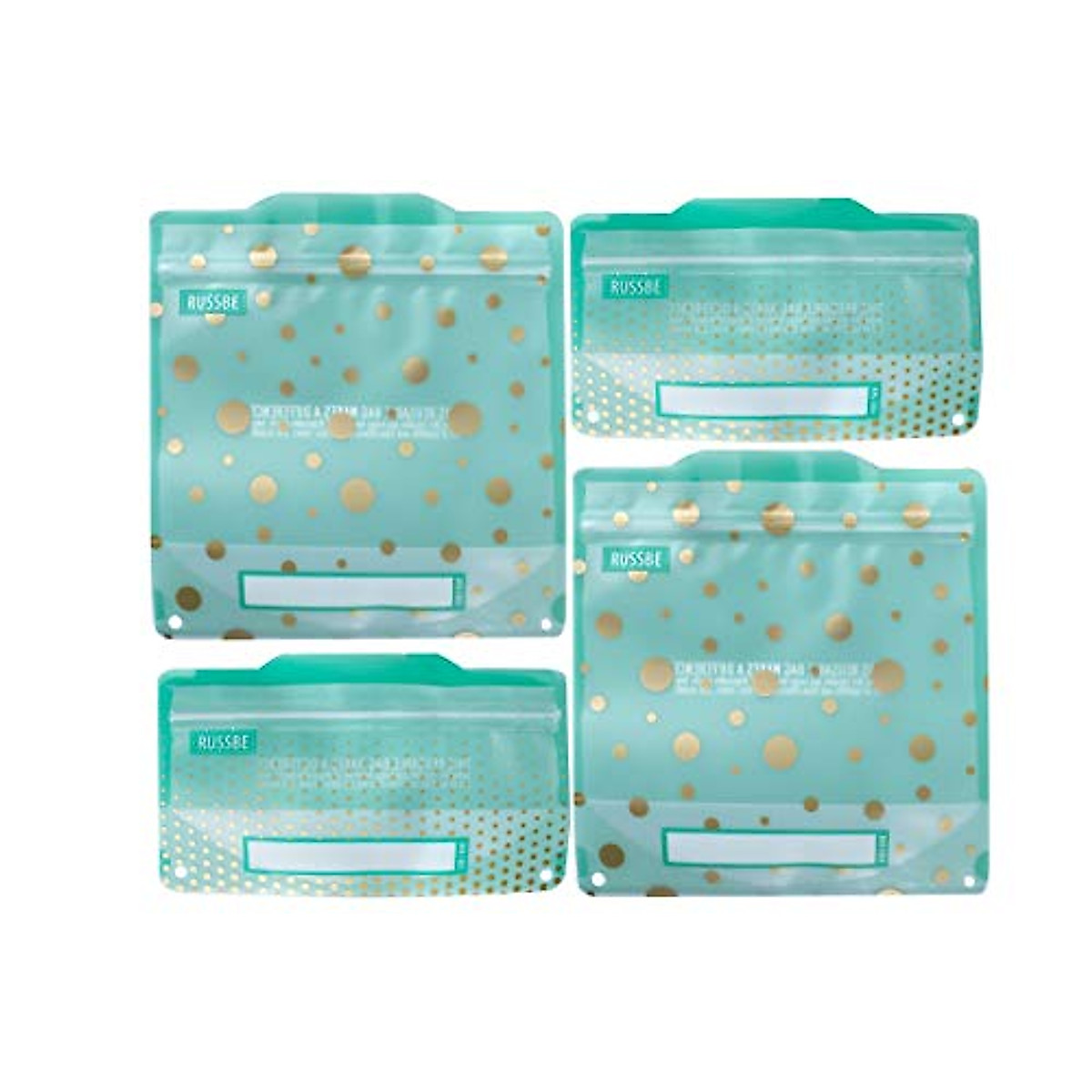 Russbe Metallic Polka Dot Reusable Snack & Sandwich Bags (Set of 4), Turquoise