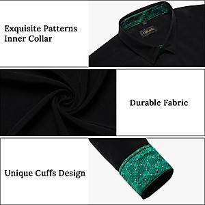 DiBanGu Men's Business Black Green Dress Shirt Long Sleeve Regular Fit Casual Button Down Shirt