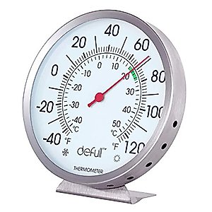 Indoor Outdoor Thermometer 5 inch Stainless Steel Wall Thermometer High Precision Weather Dial Thermometer with Mounting Bracket for Patio, Pool, Kitchen, Garden, Wall and Room Decorative