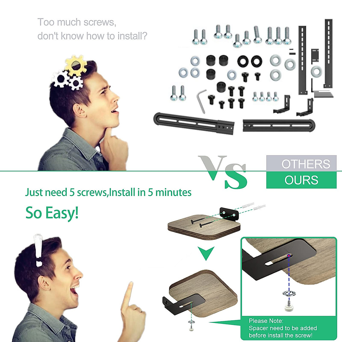 Maozhren Universal Soundbar Wall Mount Floating Shelves for Samsung, Polk Audio, Sonos Arc, JBL, Bose, Sony, Vizio, LG, TCL, Roku, Onn, Philips, Yamaha Soundbar Wall Mount Bracket, with Hardware Kit