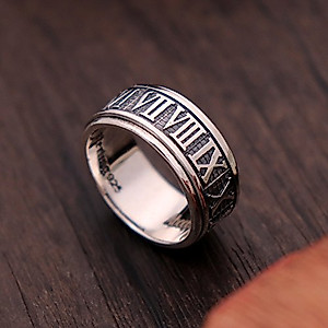 Retro Roman Numerals Ring 925 Sterling Silver Spinner Fidget Ring Band for Men Women Size 9