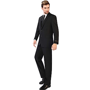 P&L Men's Suit 3 Piece Classic Fit Suit Jacket & Expandable Waist Dress Pants & Vest Set Black