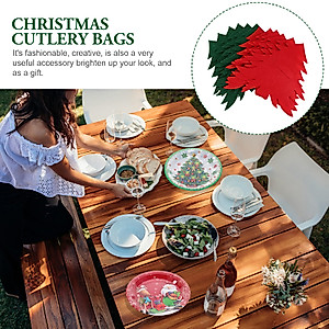 Amosfun 12pcs Christmas Tableware Holders Knifes Forks Bag Christmas Tree Silverware Pouch Pockets Christmas Centerpieces Table Decorations Xmas Holiday Party Supplies Favors
