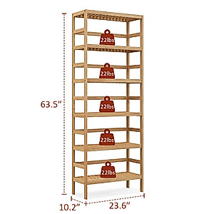 HLXZN 6 Tier Bamboo Freestanding Shelf Unit, Multifunctional Bookshelf Bookcase for Bathroom, Kitchen, Living Room, Office