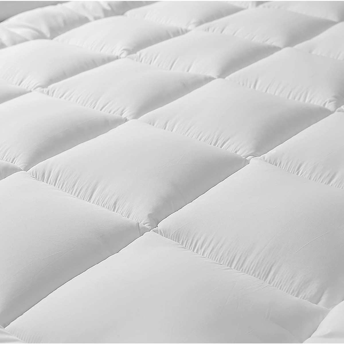 Plush Topper, Viscose Derived from Bamboo, Filled Mattress Topper, 2 Inches Thick Hypoallergenic Overfilled Down Alternative Anchor Bands Mattress Topper, Soft Cotton Shell, King