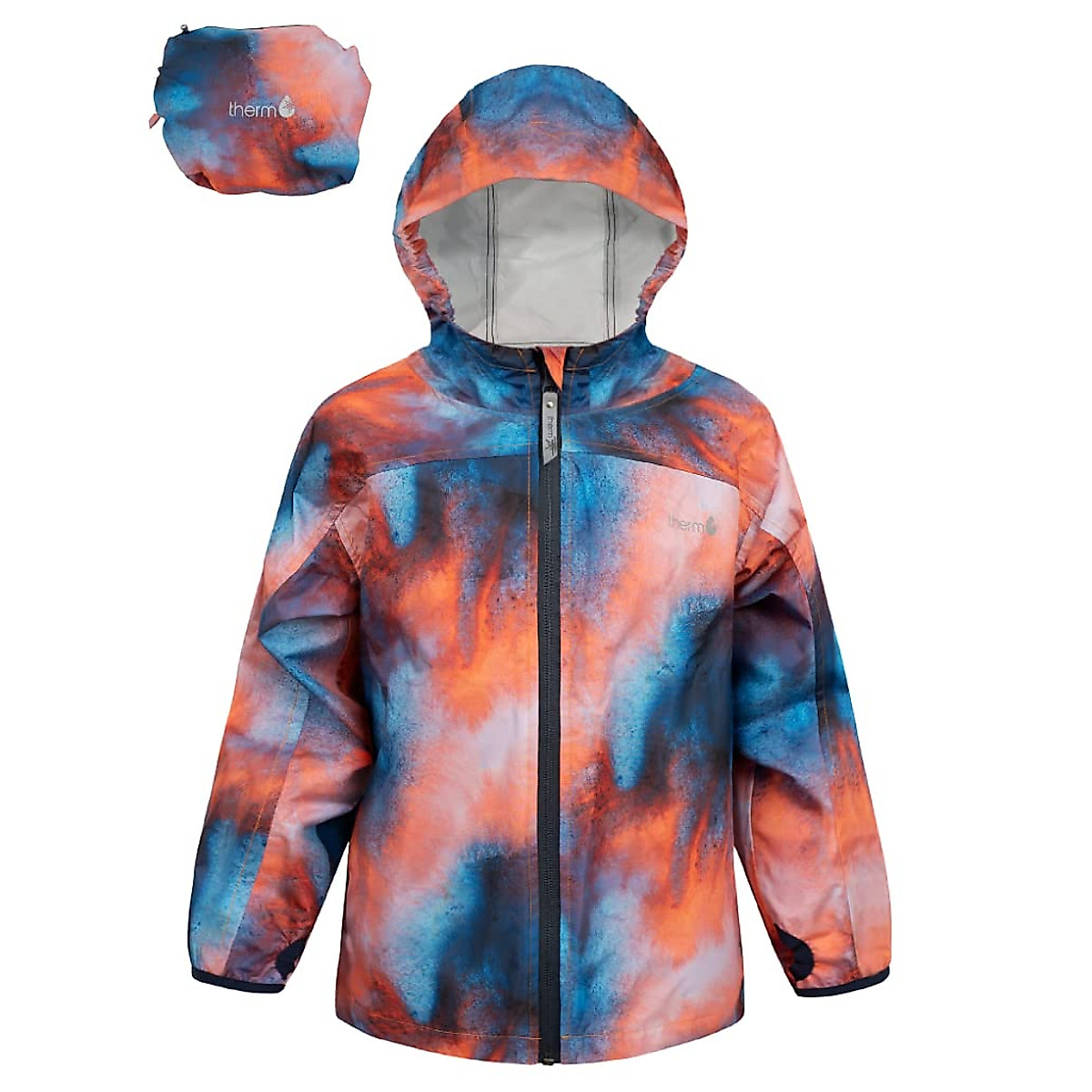 Therm Kids Raincoat, Waterproof Girls Boys Rain Jacket - Lightweight, Packable (LAVA, 8)