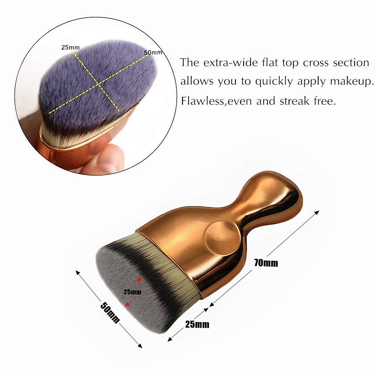 Angled Flat Foundation Brush High Density Face Body Kabuki Makeup Brush for Liquid Foundation Powder Cream Contour Buffing Stippling Blending (Rose gold)