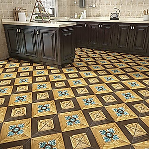 Yenhome 15 Tiles Brown Peel and Stick Floor Tile Bathroom Vinyl Flooring 12"x12" Floor Tiles Peel and Stick Waterproof Flooring Tiles Stick on Floor Tiles for Bedroom Kitchen Wood Plank Flooring