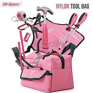 Hi-Spec 18pc Pink Kids Tool Kit Set & Child Size Tool Bag. Real Metal Hand Tools for DIY Building, Woodwork & Construction