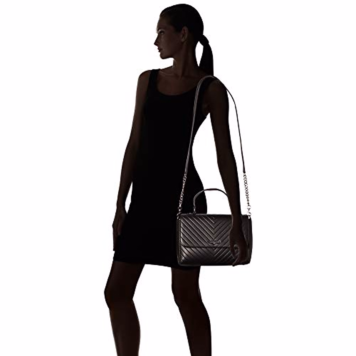 Karl Lagerfeld Paris womens Charlotte Top Handle Satchel Bag, Black/Silver, One Size US