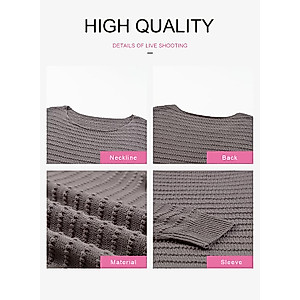 Dokotoo Womens Long Sleeve Tops Winter Fall Fashion 2024 Crewneck Drop Shoulder Ribbed Knit Textured Sweaters Solid Pullovers Jumper Gray Large