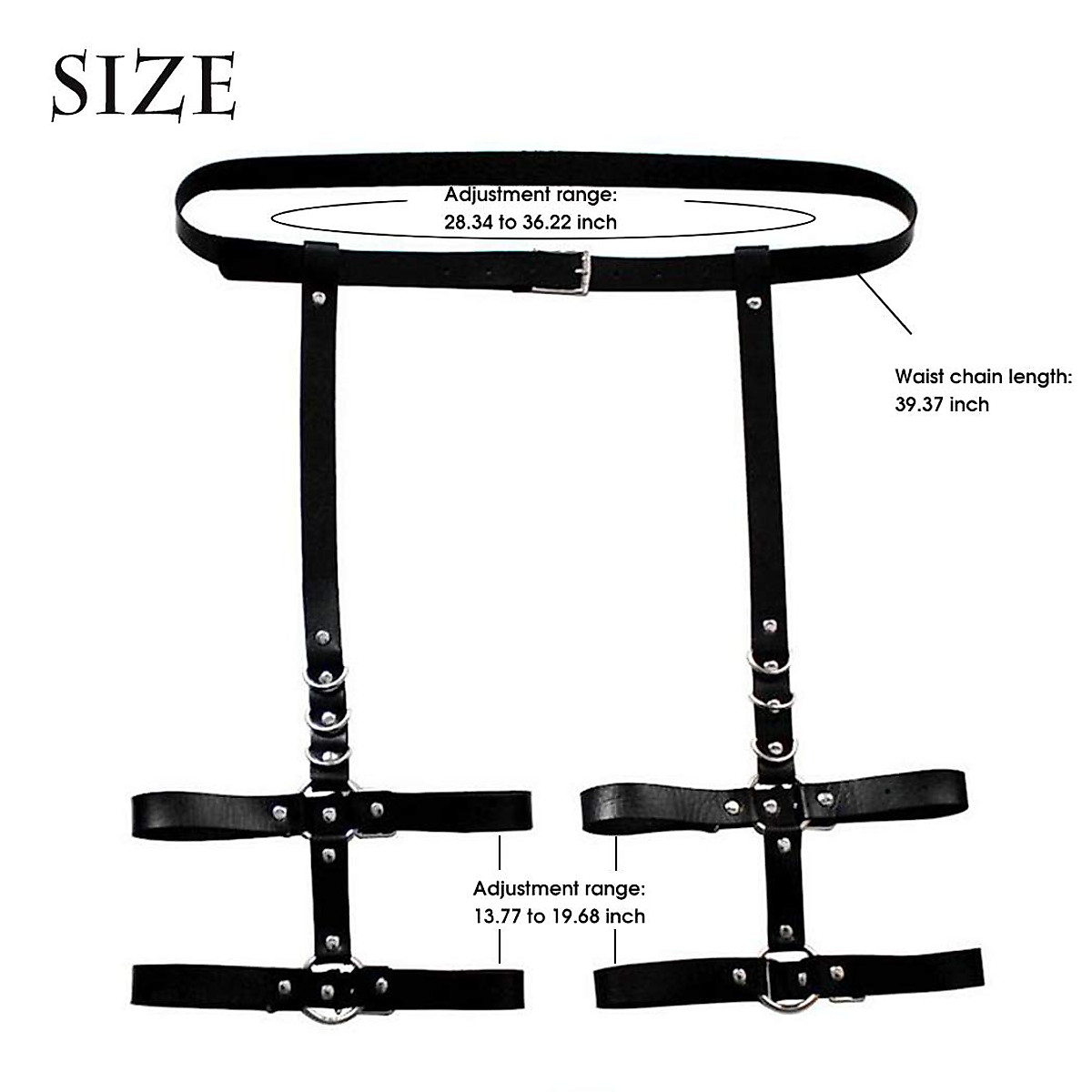 GEMILY Leather Waist Chains Belt Punk Black Body Harness Garter Leg Harness Body Chains Belt Rave Accessories for Women(1)