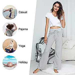 LONGYUAN Women High Waisted Cotton Pajama Pants Drawstring Palazzo Lounge Wide Leg All Season 3X-Large Fl Mix Blue