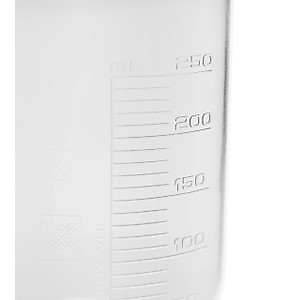 EISCO 6PK Plastic Beakers, 250ml - Polypropylene Plastic - Raised Graduations, Tapered Spout - Euro Design