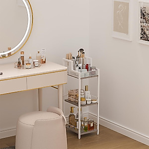 Yuyetuyo Hair Tool Organizer Bathroom Storage Shelf 3-Tier Hair Dryer Holder with 3 Grids - Makeup Organizer Slim Floor Stand, Cosmetic Shelf Flat/Curling Irons Hair Straighteners Holder -White