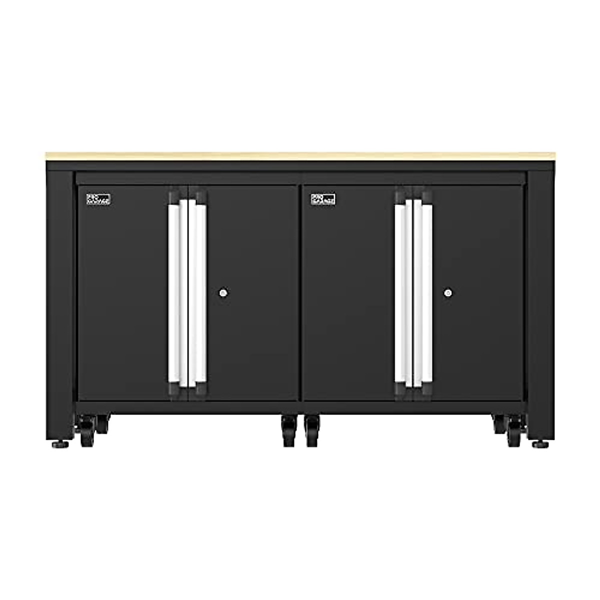 ClosetMaid ProGarage Garage Storage Base Cabinets & Workbench Top 3-Piece Set, Custom, Durable, Adjustable, Steel Construction, Black