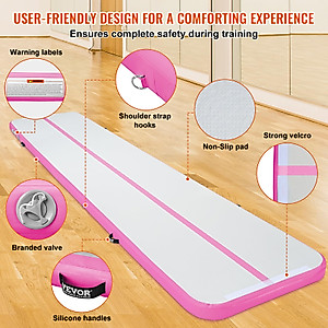 Happybuy 10ft Inflatable Air Gymnastic Mat, 4 inches Thickness Air Tumble Track with Electric Air Pump,Dubrable Material Air Mat for Home Use/Training/Cheerleading/Yoga/Water, Pink