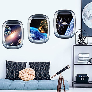 Quanhaigou Galaxy Wall Decals, Set of 3 Space Capsule Planet Fake Window Sticker 3D Outer Space Mural Wall Decal for Bedroom Living Room Kids Room Home Decor