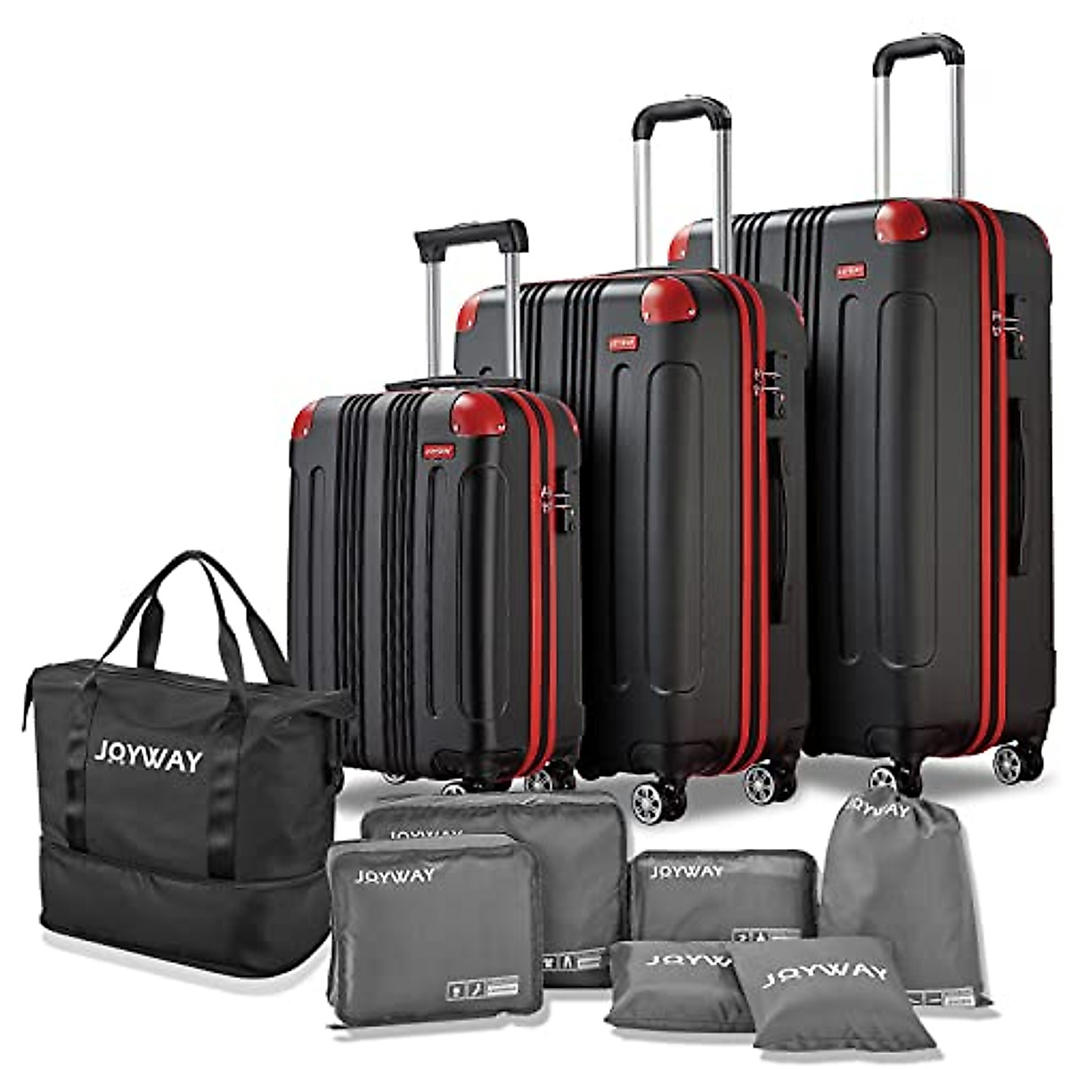 Joyway Luggage 10-Piece Sets,ABS Hardside Suitcase with Spinner Wheels,TSA Lock Luggage Sets for Women and Men (Black Red)…