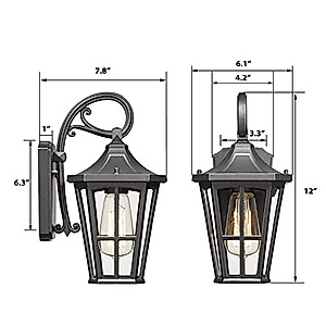 Emliviar 2 Pack Outdoor Wall Lights, 12 Inch Modern Exterior Light Fixtures, Black Finish with Clear Glass Shade, XE221B1-2PK BK