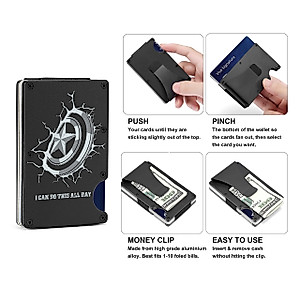 Personalized Gift for Men | Minimalist Metal Wallet for Husband Boyfriend Dad Son | Aluminum Front Pocket Card Holder with Money Clip | Anniversary Birthday Christmas Wedding | Engraved Hero Shield