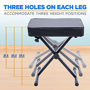 Pyle Adjustable Padded Keyboard X Bench with Three Holes on Each Leg, 4 Non-Slip Rubber Feet, Designed to Fit Users and Playing Styles-PKBENTS
