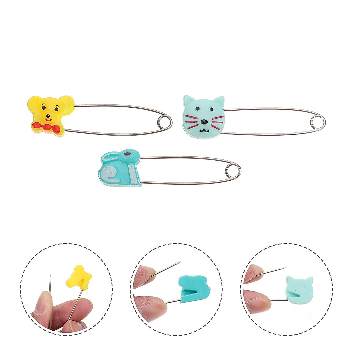 10pcs Safety Pins Diaper Pins Cute Animal Head Cloth Pins with Locking Closures U- Shaped Nappy Pins Buckle for Napkins Garment Repair Pins Random Color
