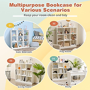 HONEY JOY Kids Toy Storage Organizer, 9-Section Storage Daycare Shelf for Preschool, Children 3-Tier Open Wooden Display Book Shelf Organizer for Classroom, Playroom & Nursery, Kindergarten(White)