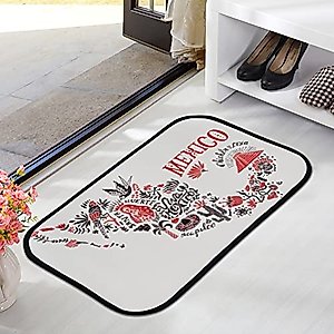Bath Mat Bathroom Rugs Mexico Nature Culture Elements Map Non Slip Memory Foama Bathtub Mats Comfortable and Soft Water Absorption Fast Dry Area Rug Machine Washable,23.6x15.7 Inch