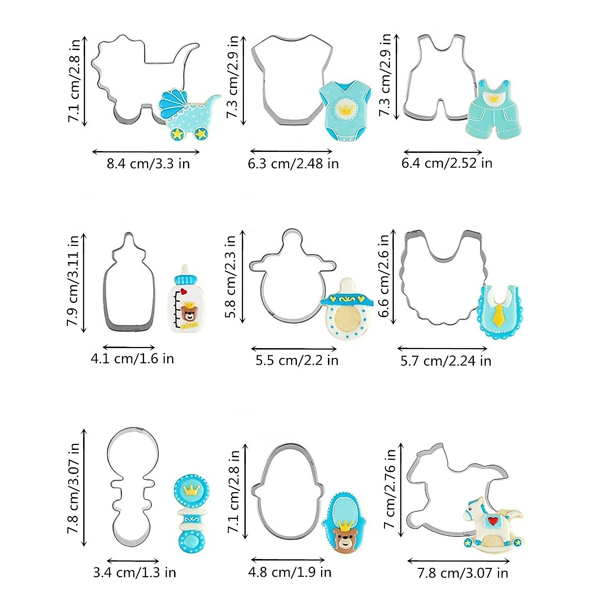 Baby Shower Series Cookie Cutters Set of 9 pcs, Stainless Steel Fondant Cutter Molds Baking DIY
