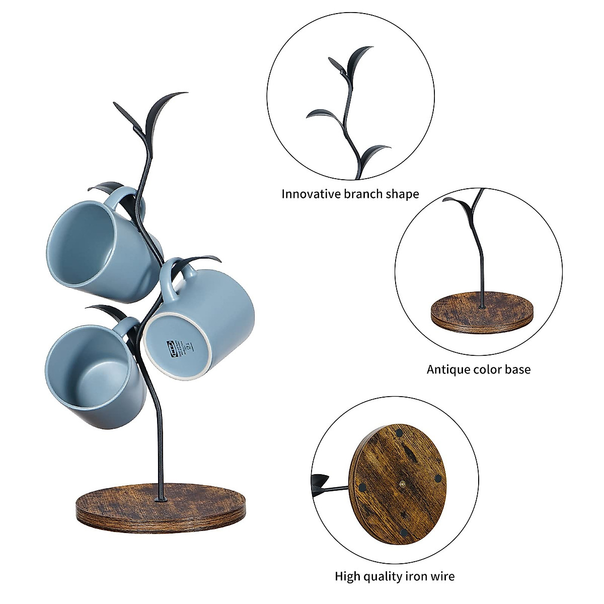 Bennio Brenny Mug Holder Tree, Countertop Mug Tree, Mugs & Tea Cup Storage Rack, Coffee Cup Holder with 5 Hooks, Rustic Coffee Cups Organizer, Wood Creative Tool for Home Coffee Stations