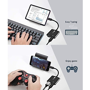 USB C OTG Adapter with Power, 2 in 1 USB C to USB with 60W PD Charging Adapter Compatible with iPhone 15/15 Pro, iPad Pro, Galaxy S24/S23/S21/Tab S8/S9, Pixel 8/7/6, Google Chromecast with Google TV