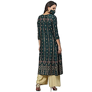 Yash Gallery Women's Plus Size Rayon Floral Print Anarkali Kurta (Dark Green)