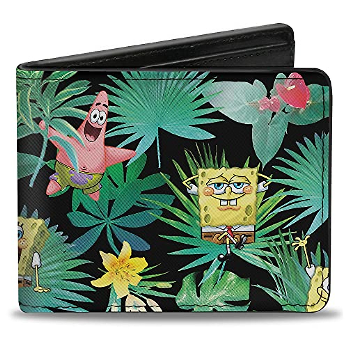 Buckle-Down Men's Nickelodeon Wallet, Bifold, Spongebob Squarepants and Patrick Starfish Tropical Fauna, Vegan Leather, 4.0" x 3.5"