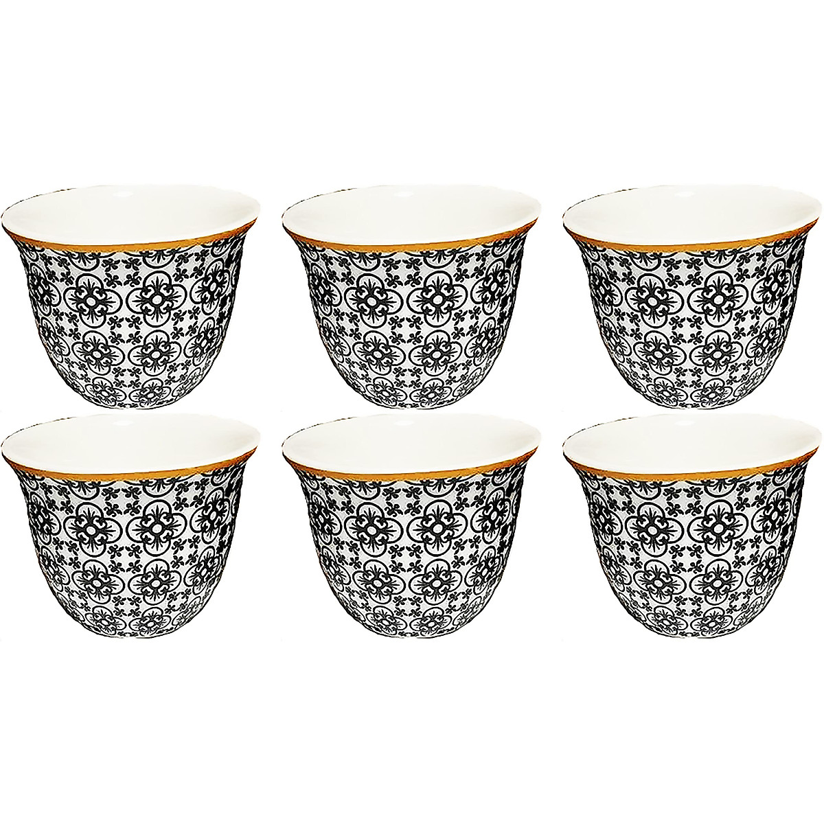 Chandler Espresso Turkish Arabica Coffee Cup Assorted Design Available from Brand 70ml 2.5oz Set of 6 Cups with Gift Box (Porcelain, White Porcelain with Black Flowers H)