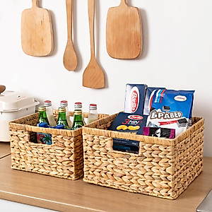 OEHID Wicker Baskets for Storage Water Hyacinth Storage Baskets Wicker Storage Basket, Large Wicker Basket Wicker Baskets for Shelves Pantry Baskets, Rectangular Storage Baskets with Handles, 2 Pack
