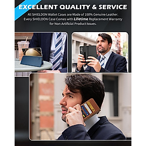 SHIELDON Case for Galaxy Z Fold 5, Genuine Leather Wallet Shockproof Case Flip Magnetic Kickstand RFID Blocking Credit Card Slot with S Pen Holder Compatible with Galaxy Z Fold5 7.6" - Retro Brown