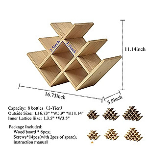 KIRIGEN Wooden 8-Bottle Wine Rack - 3-Tier Wood Wine Display Rack/Free Standing and Countertop Wine Storage Shelf - Bottle Holder/Cabinet Glass Rack Natural XHJJ3-NA