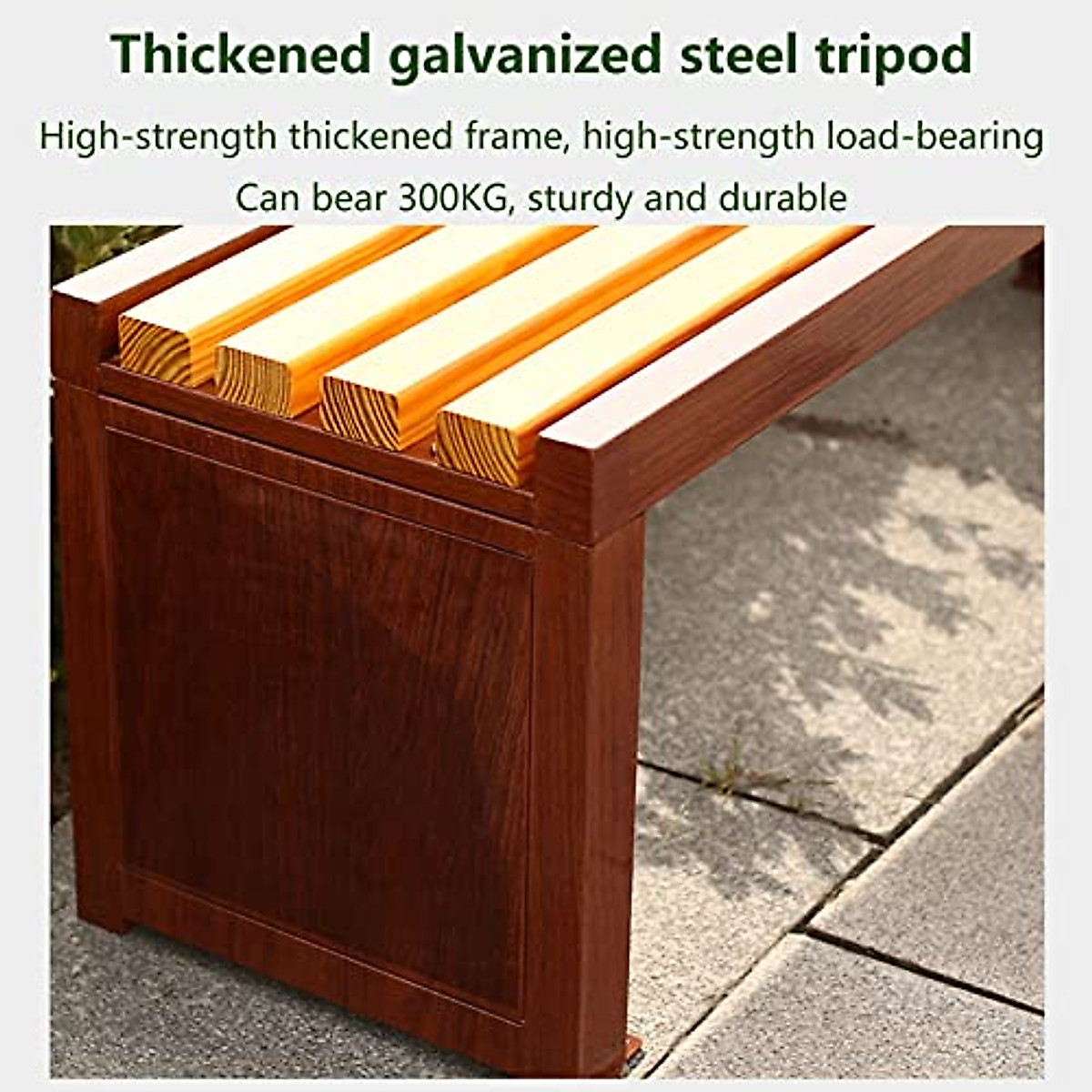 Outdoor Garden Bench Patio Seating, Wooden Backless Porch Bench Metal Steel Frame Park Chair, Lawn Path Slatted Seats Yard Decor Deck Furniture Loveseat, School Playground Club Commercial Bench